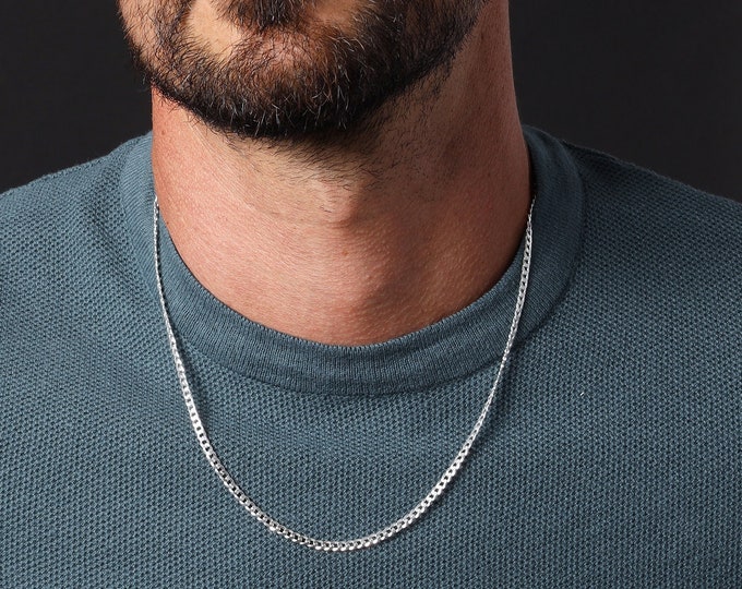 925 Sterling Silver Cuban Chain Necklace for Men Jewelry Gifts for Men ...