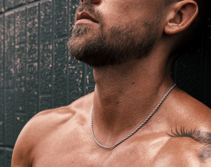 Waterproof Silver Rope Style Chain Necklace for Men Men's Stainless ...