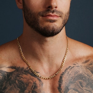 6mm Simple Chain for Men / Figaro Link Stainless Steel Gold Plated Men ...