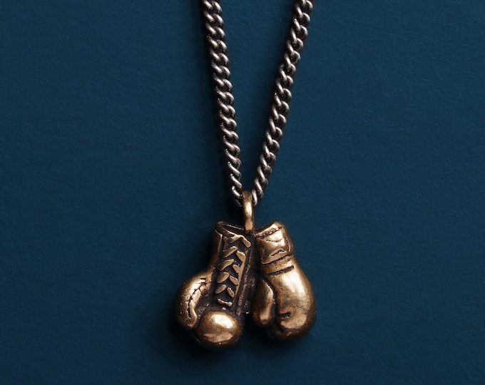 Mens Necklace Bronze Boxing Gloves Charm Pendant on 925 Oxidized ...