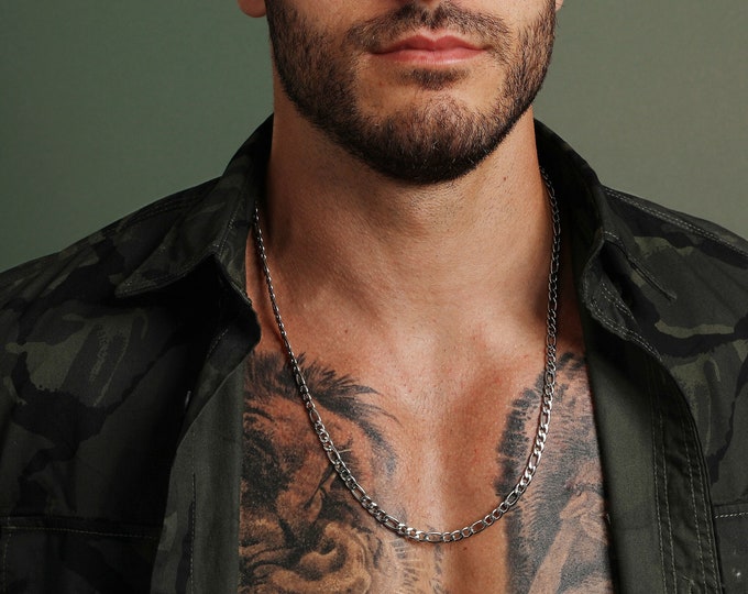 Waterproof 5mm Silver Figaro Chain Necklace for Men / Medium Thickness ...