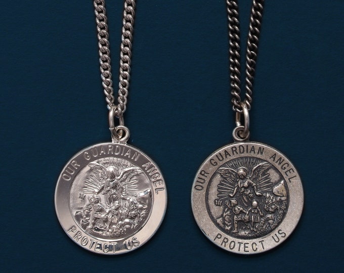 Guardian Angel Protect Us Sterling Silver Medal Religious Protection ...