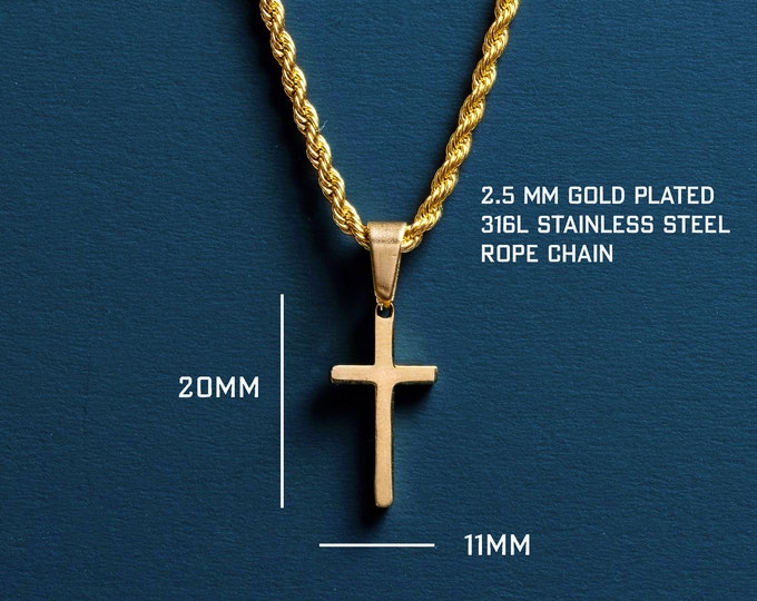 Men's Necklace Small Gold Cross Pendant for Men Gold Plated 316L ...