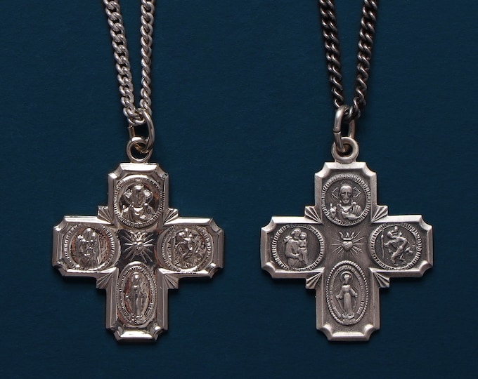 Four Way Cross Pendant 925 Oxidized Sterling or Rhodium Coated Shiny ...