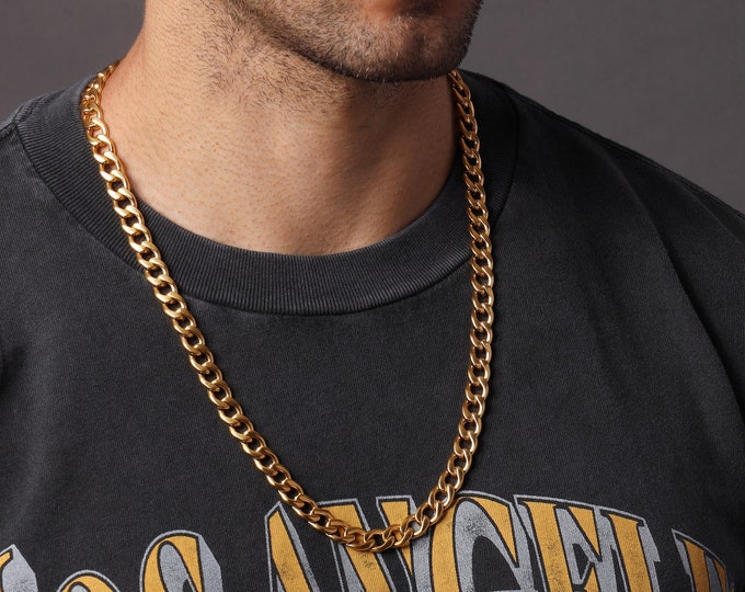 Thick Gold Chain 9mm Curb Chain Necklace for Men Gold Jewelry Gifts for ...