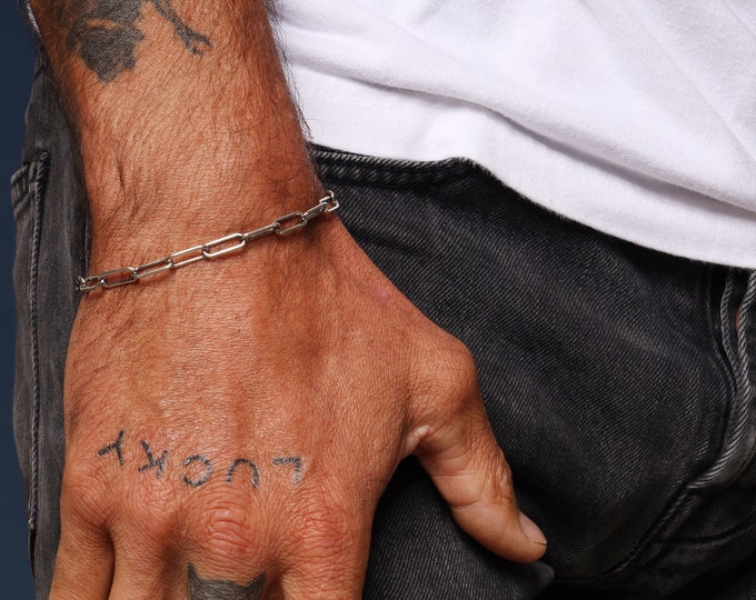 Cable Chain Men's Bracelet 925 Oxidized Sterling Silver Clip Chain ...