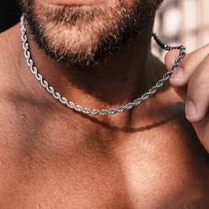 Waterproof Silver Rope Style Chain Necklace for Men - Men's Stainless ...