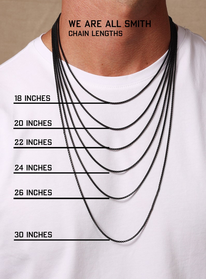 Men's Necklace Chains - 2mm Black Venetian Round Box Chain Black Coated ...