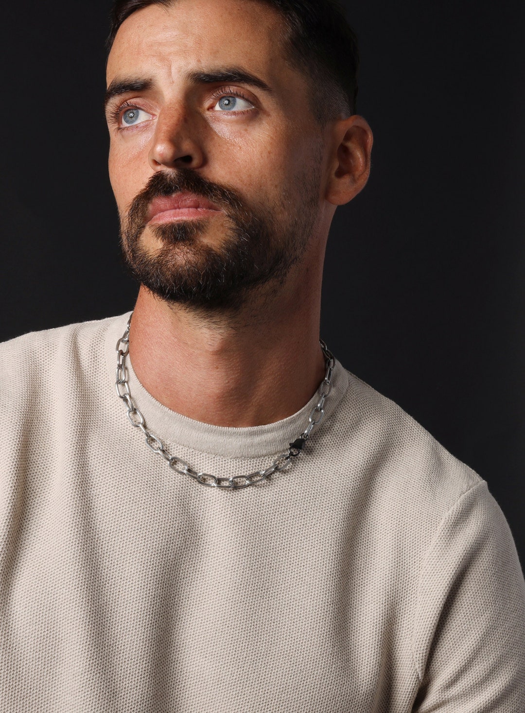 925 Oxidized Sterling Silver Chunky Oval Chain Necklace for Men ...