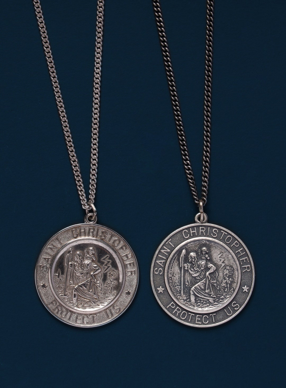 Extra Large Saint Christopher Round Shape Pendant Necklace - Patron ...