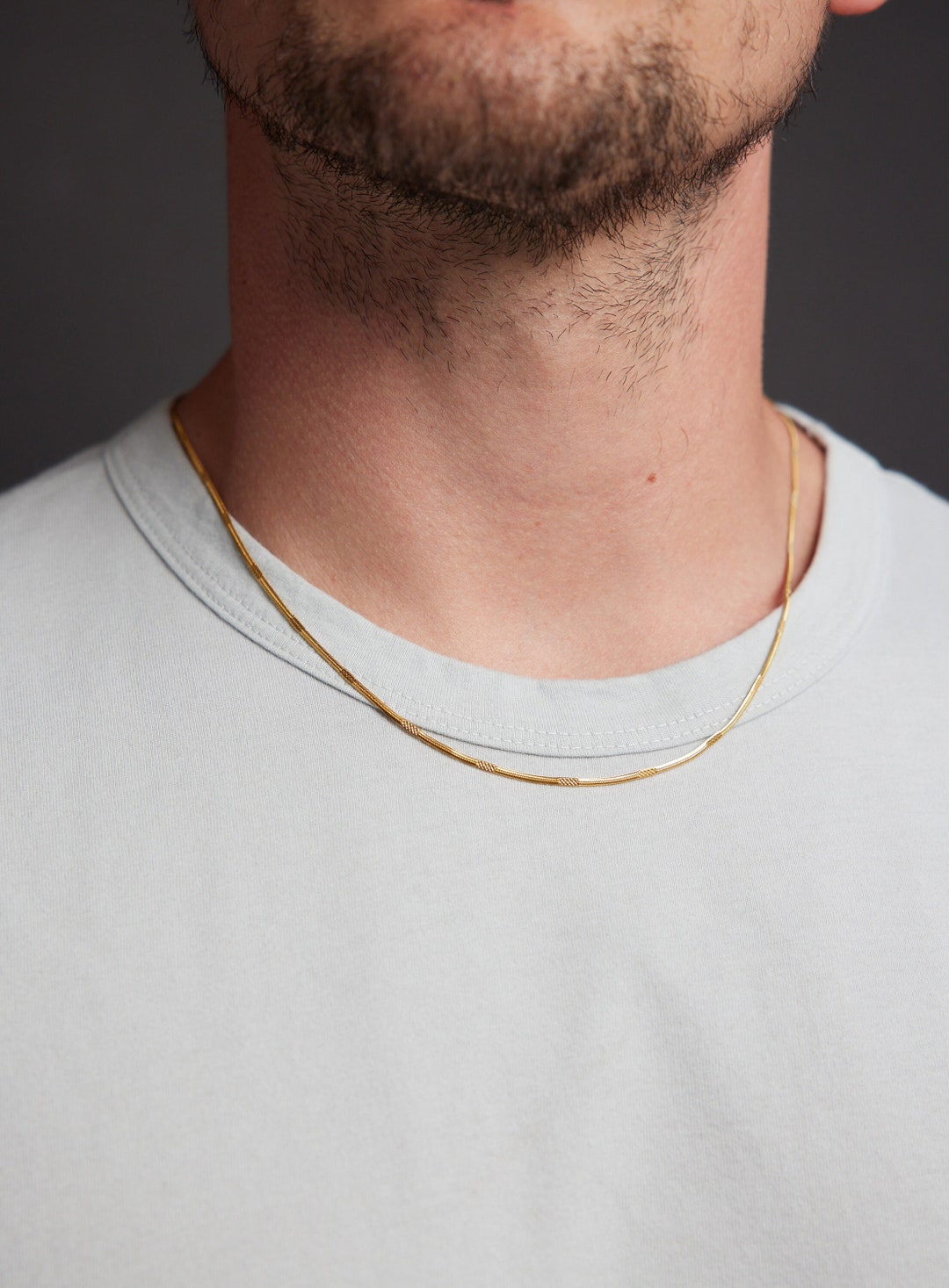 Gold Men's Necklace Chain - Herringbone Style Chain With Repeating ...