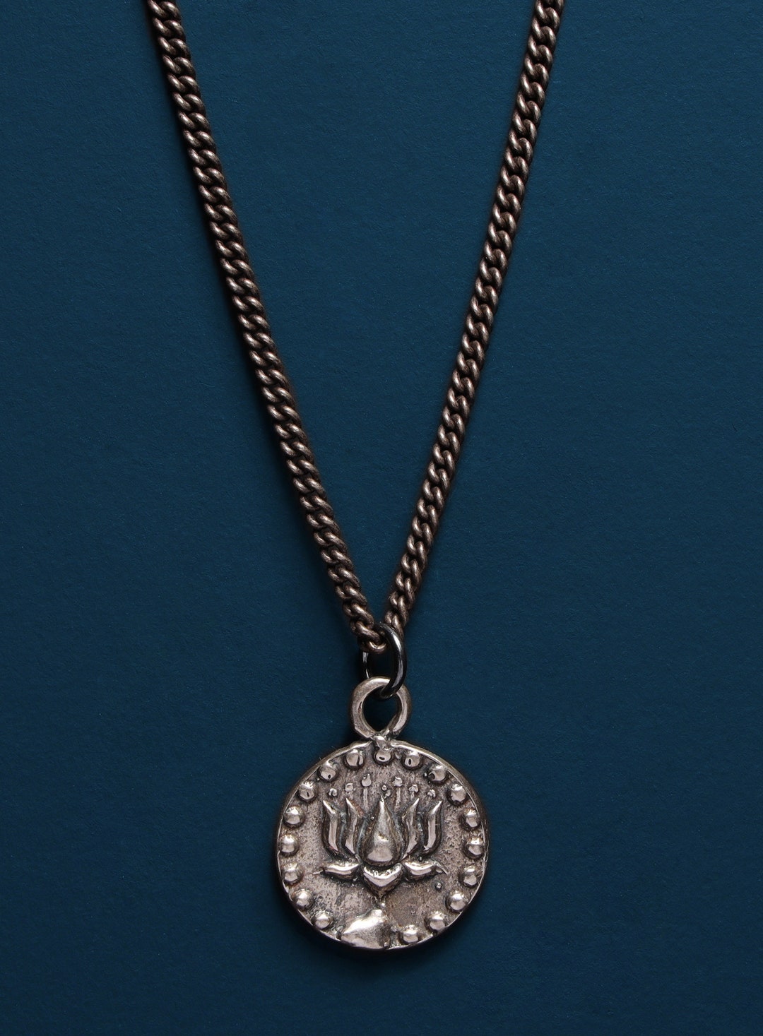 Men's Necklace Lotus Flower and Om 925 Sterling Silver Pendant on ...