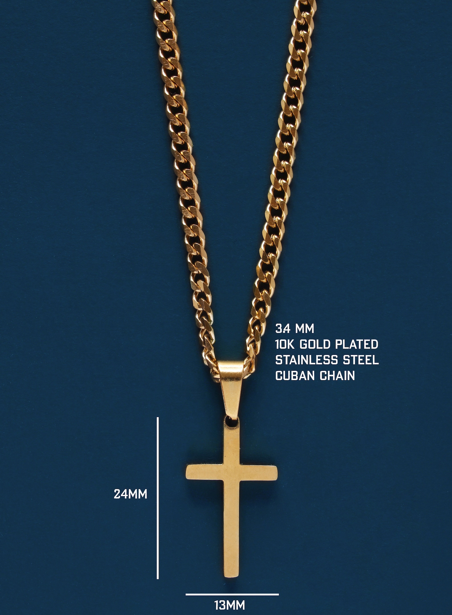 Gold Cross Necklace for Men 14K Gold Plated 316L Stainless - Etsy