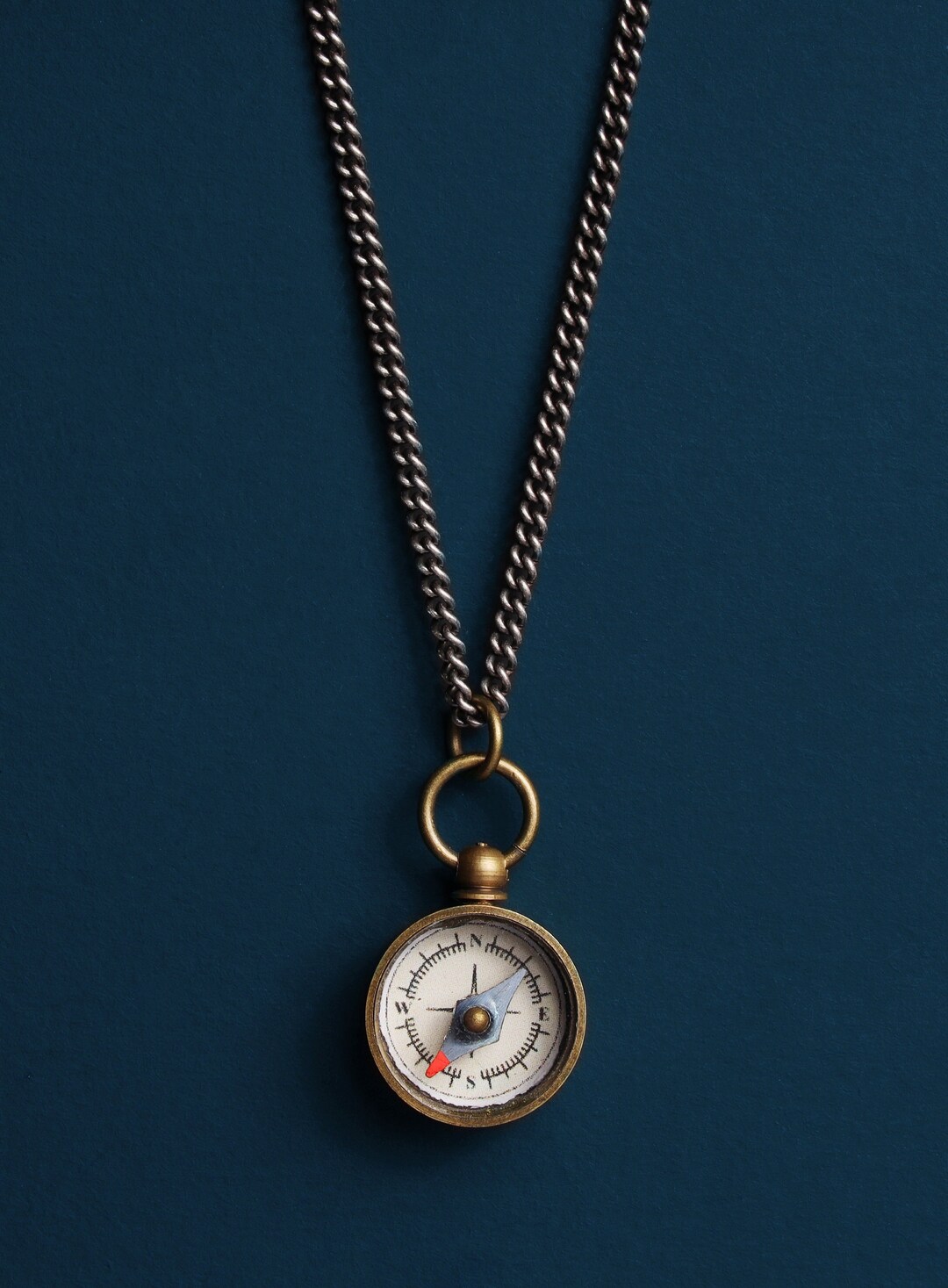 Men's Necklace / Miniature Toy Compass Made of Bronze Hangs From 925 ...