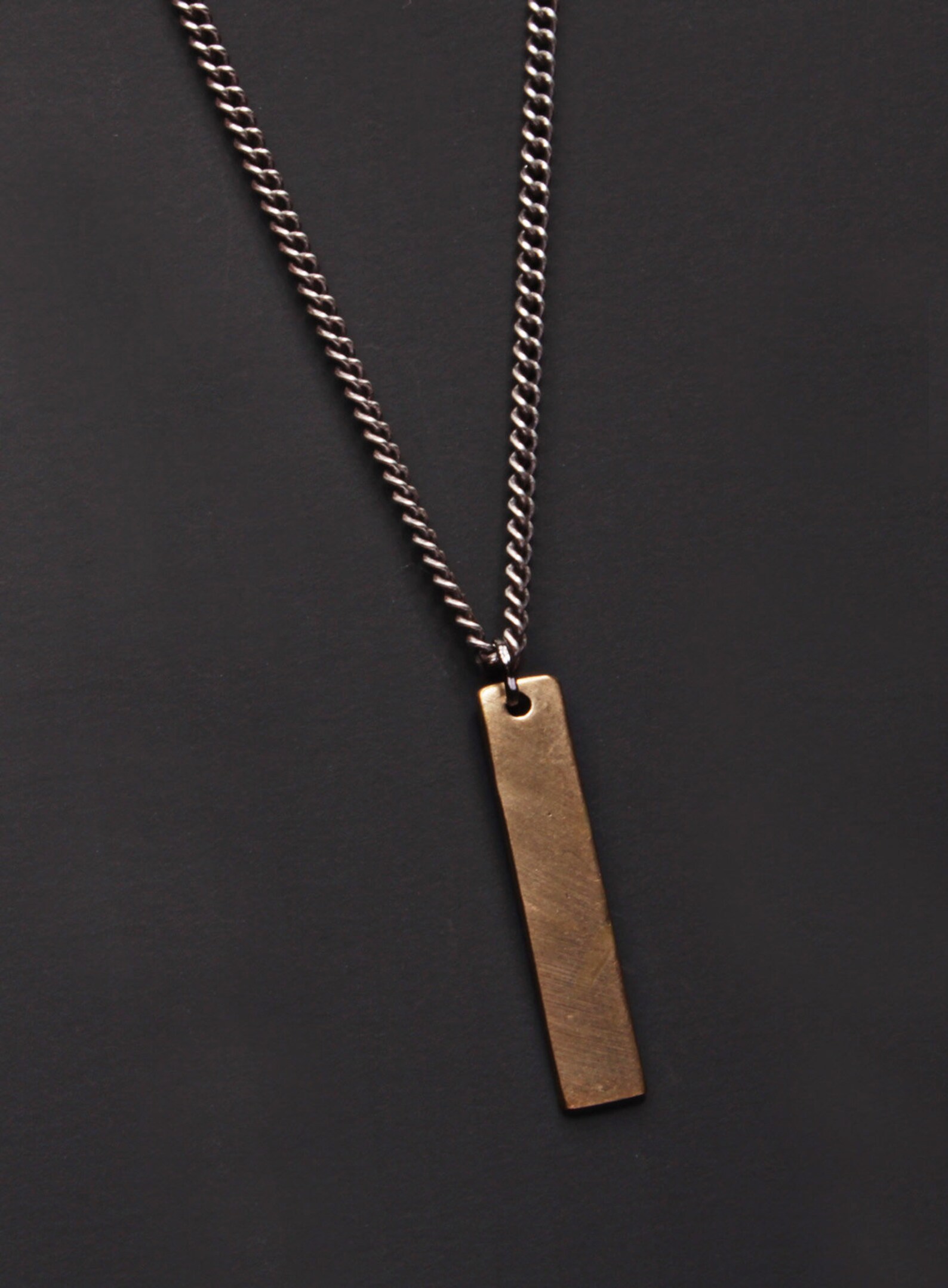 Bronze Tag & Oxidized Sterling Silver Mens Curb Chain Necklace ...