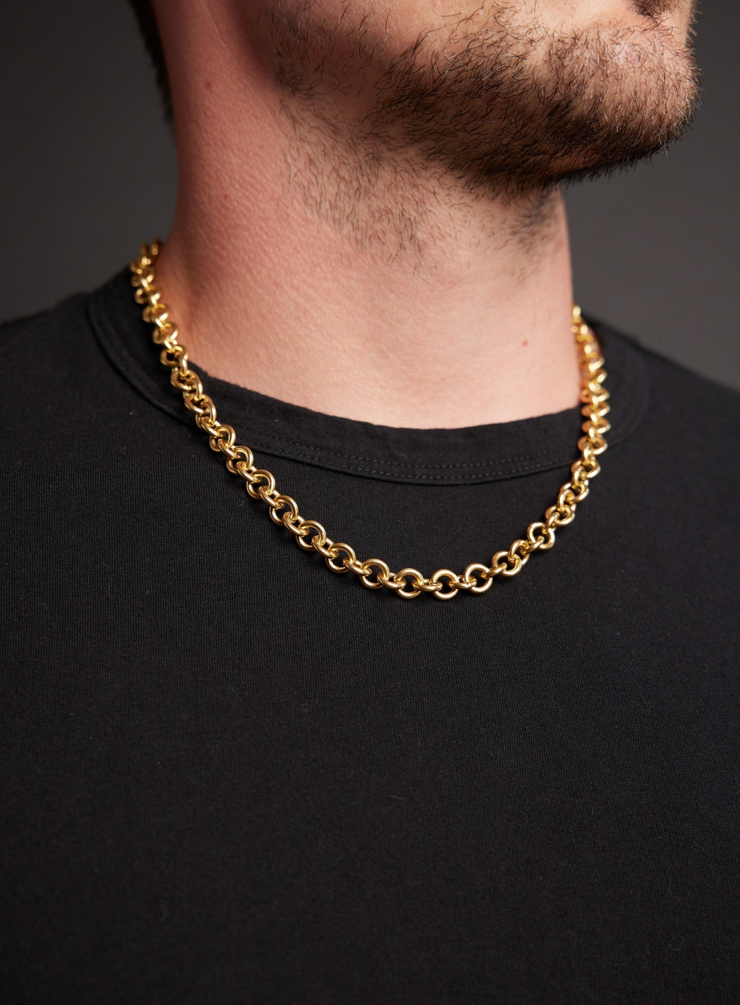 Men's Gold Chain Necklace - 9mm Chunky and Thick Round Cable Chain for ...
