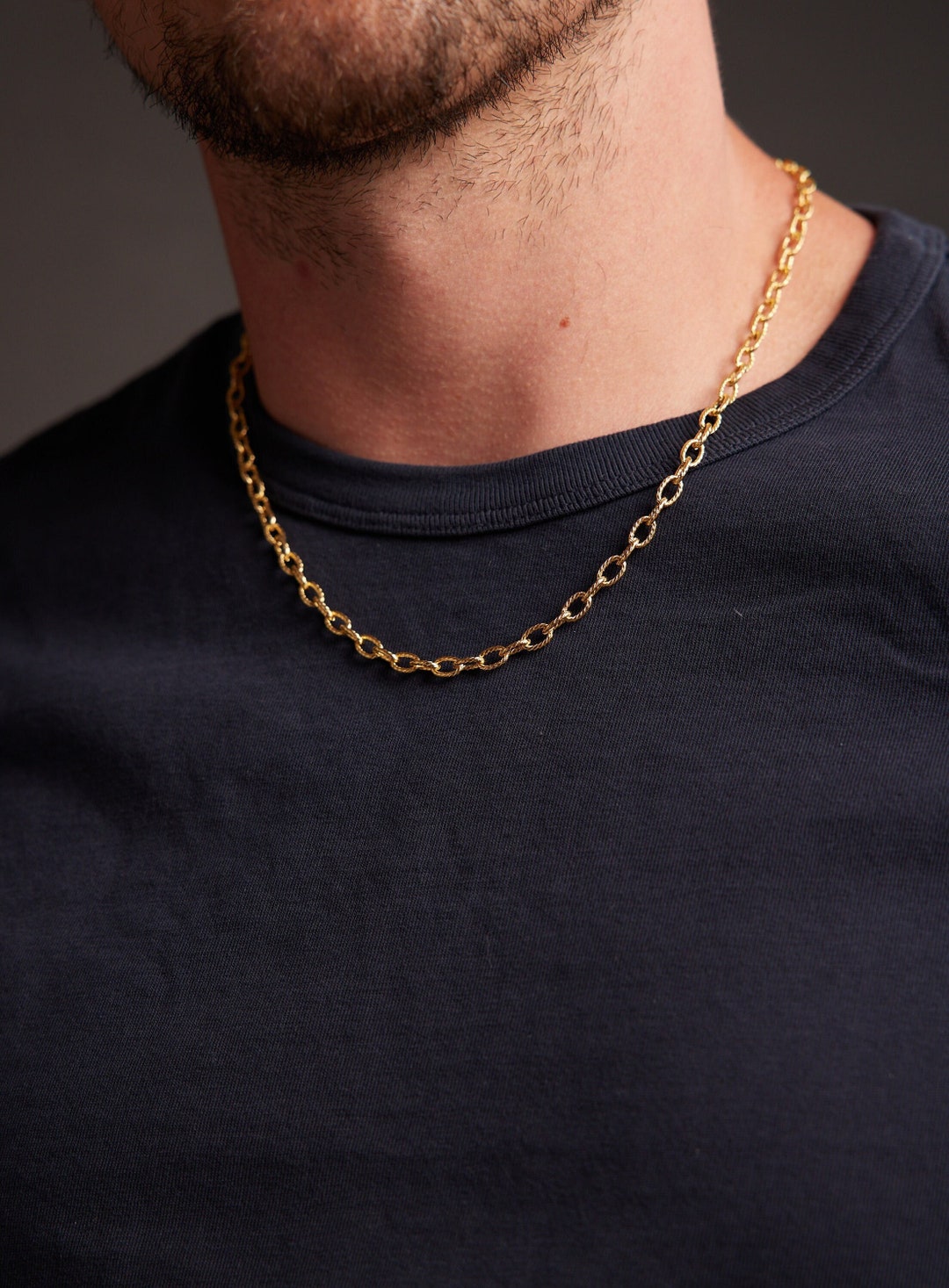 Gold Cable Chain Necklace for Men - 5mm Textured Rope Cable Links ...