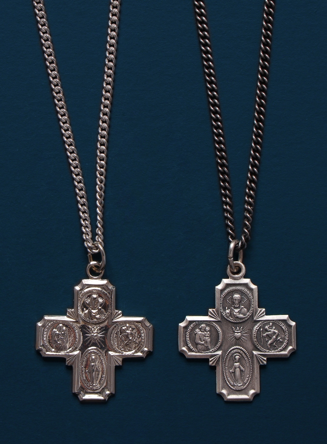 Four Way Cross Pendant - 925 Oxidized Sterling or Rhodium Coated Shiny ...