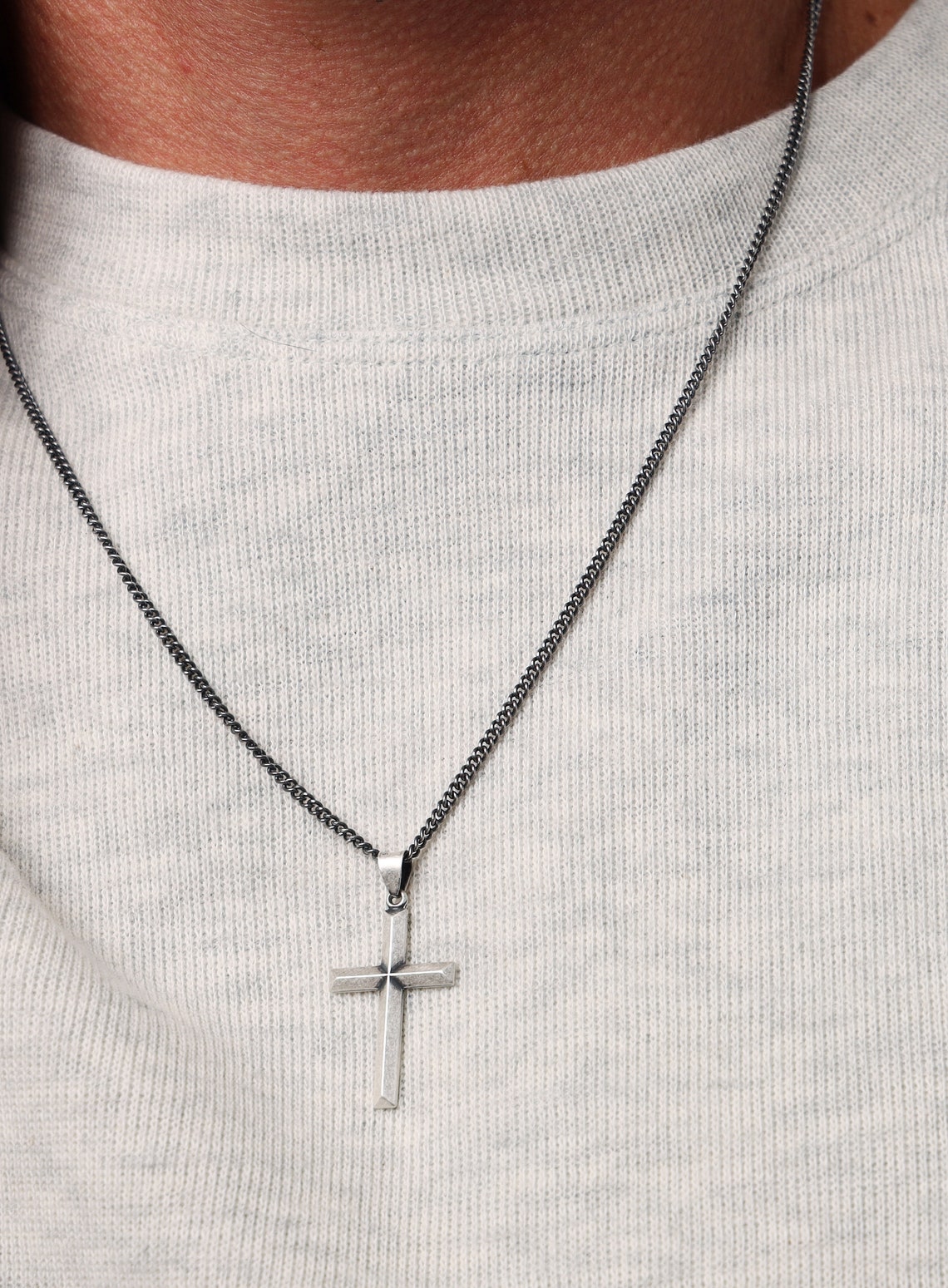 Large Sterling Silver Bevel Cross - Geometric, Sleek, Minimalist Cross ...