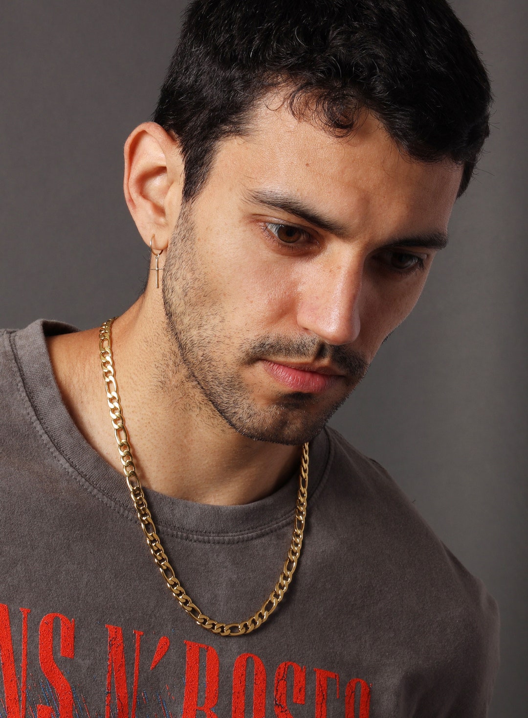 Thick Figaro Chain / 7mm Chain for Men / Men's Gold Plated Necklace ...