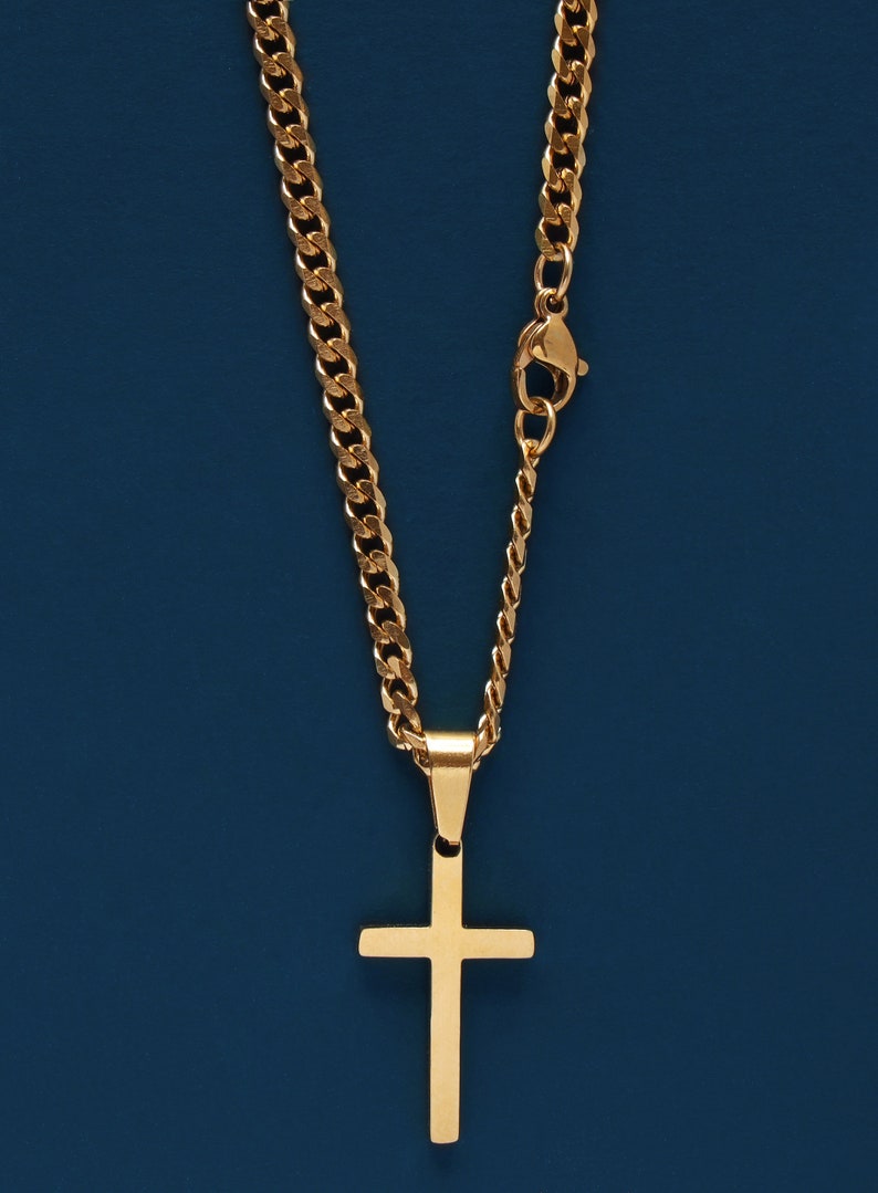 Gold Cross Necklace For Men 14k Gold Plated 316l Stainless Etsy