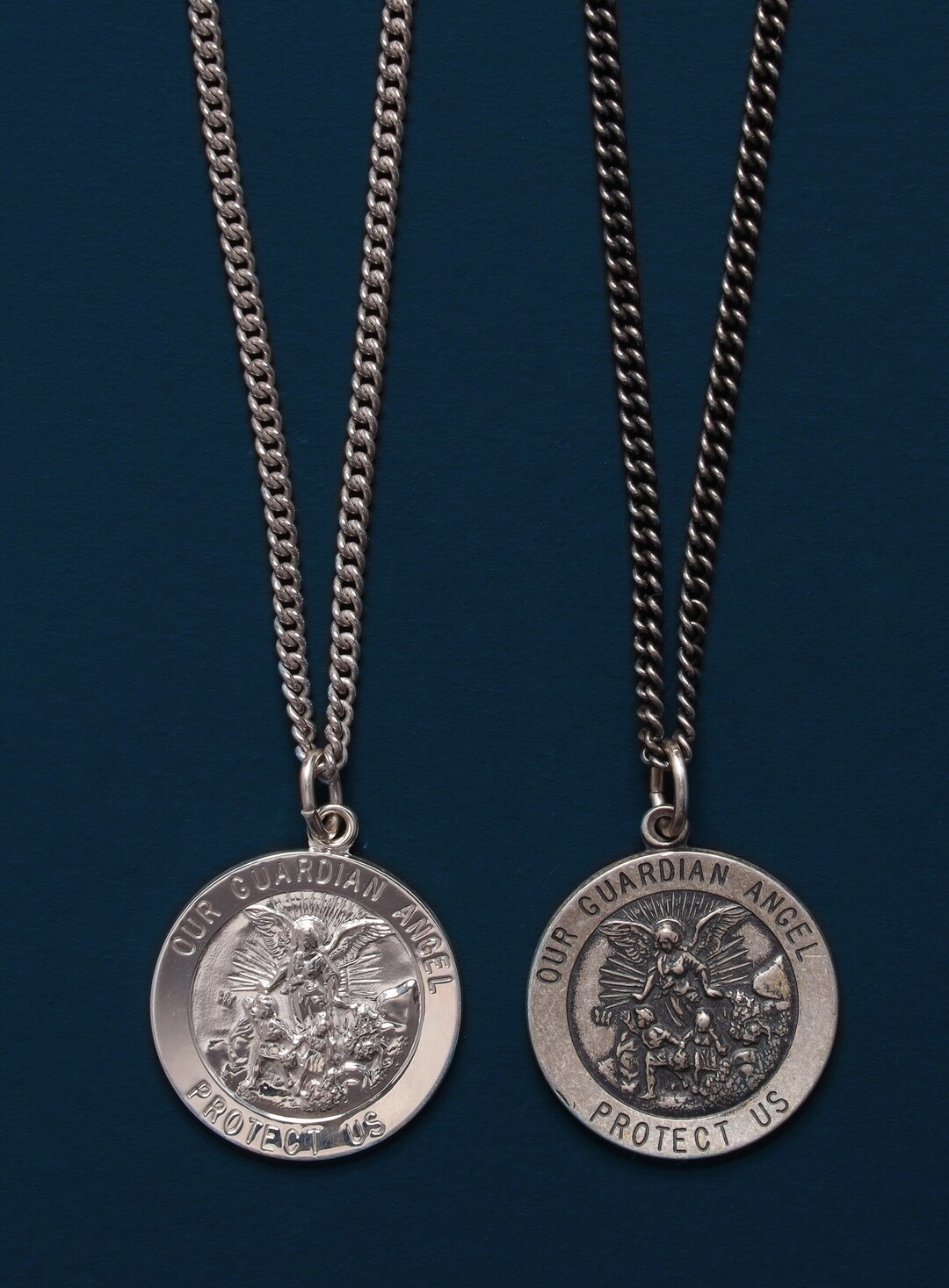 Guardian Angel Protect Us Sterling Silver Medal - Religious Protection ...