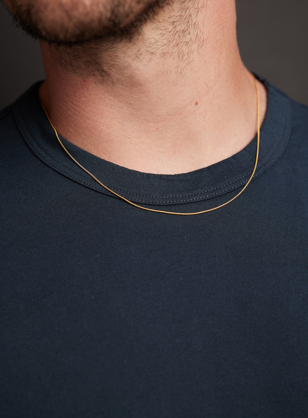 Yellow Gold Men's Necklace - 1mm Thin and Minimalist Tube Like Snake ...