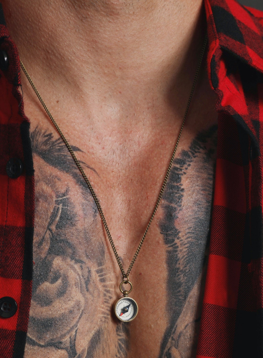 Men's Necklace Miniature Compass - Really Works Antiqued Brass Compass ...