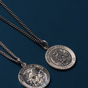 Guardian Angel Protect Us Sterling Silver Medal - Religious Protection ...