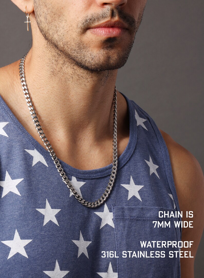 Waterproof Thick Cuban Chain Necklace for Men / 7mm 316L Stainless ...