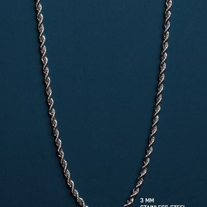 Waterproof Men's Rope Chain - 3mm Stainless Steel Rope Chain Necklace ...