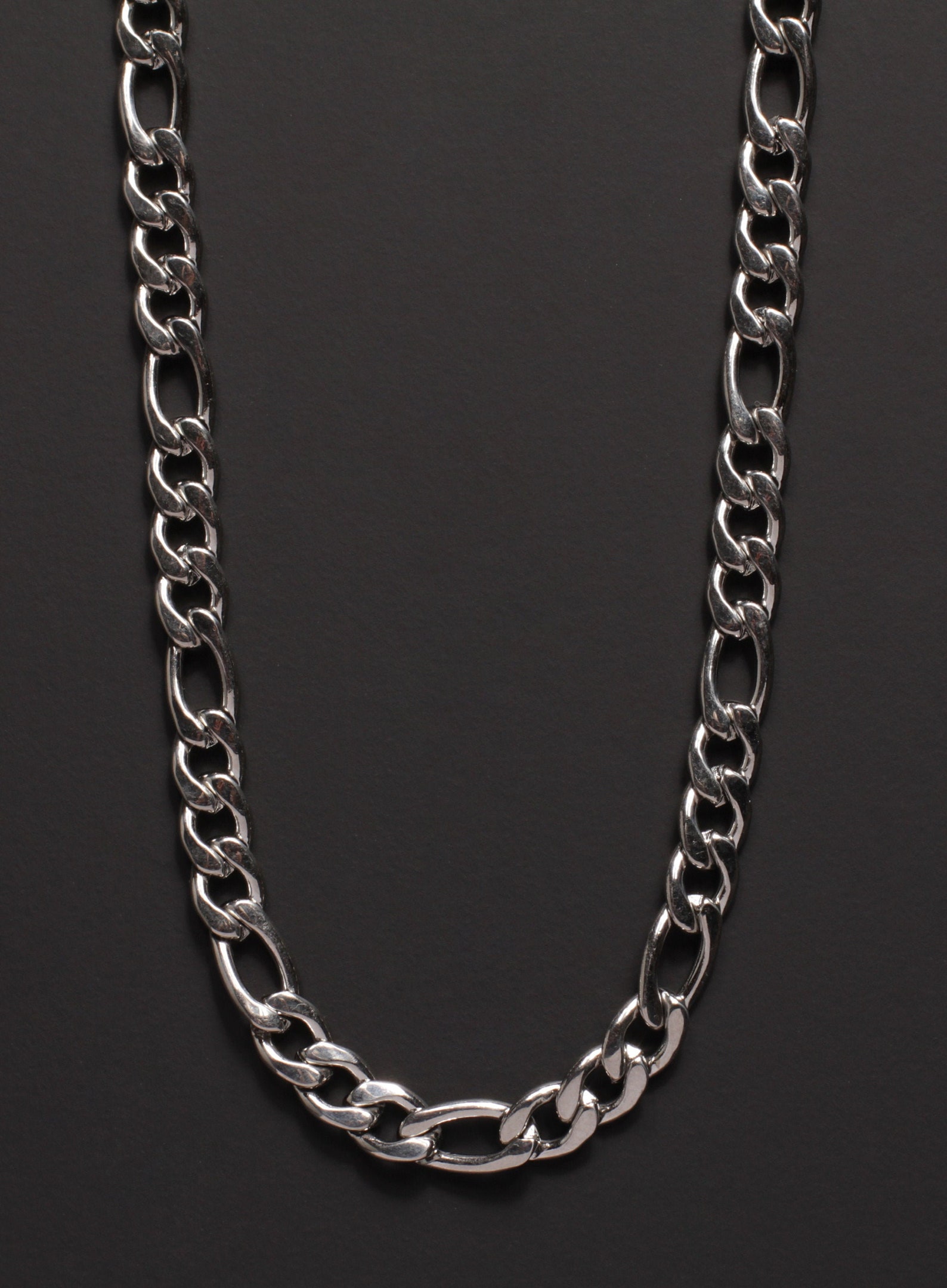 Waterproof 7mm Figaro Chain Necklace for Men / Silver Figaro Style Link ...