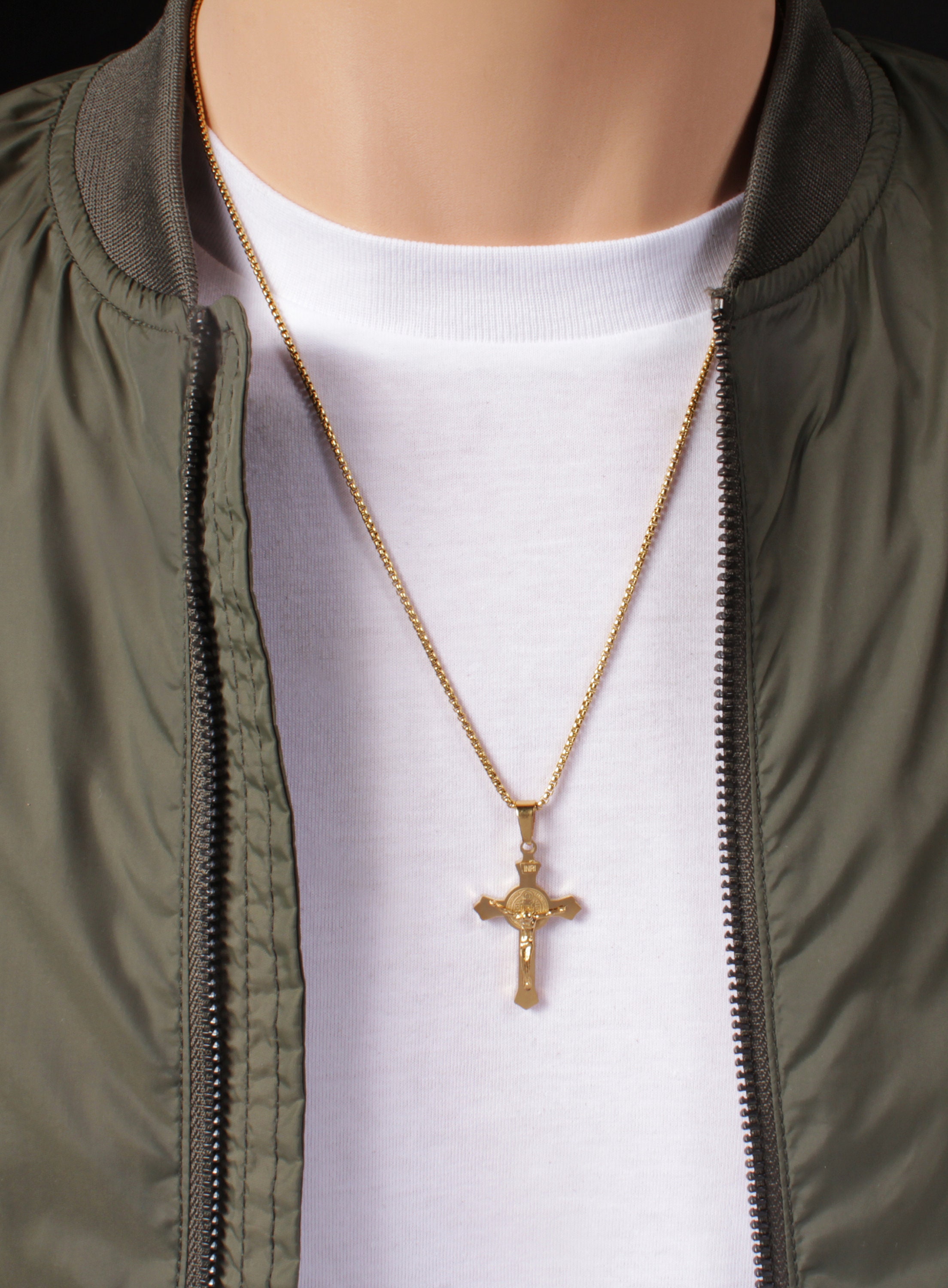 Men s Necklace Gold Crucifix Pendant Necklace for Men Jewelry for Man 14k Gold plated over Stainless Steel chain and pendant for guys Etsy