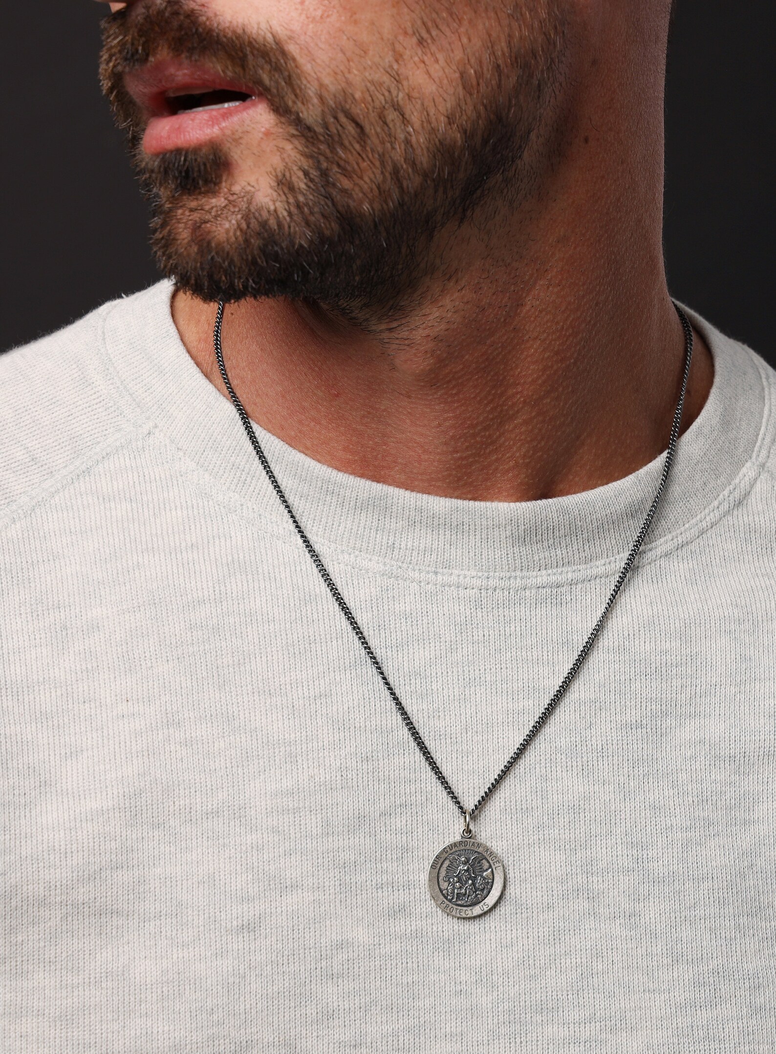 Guardian Angel Protect Us Sterling Silver Medal - Religious Protection ...