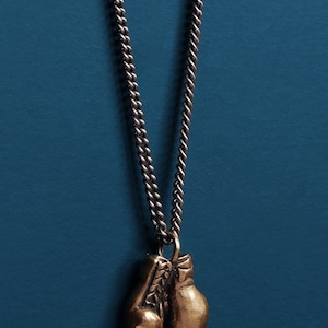 Mens Necklace - Bronze Boxing Gloves Charm Pendant on 925 Oxidized ...