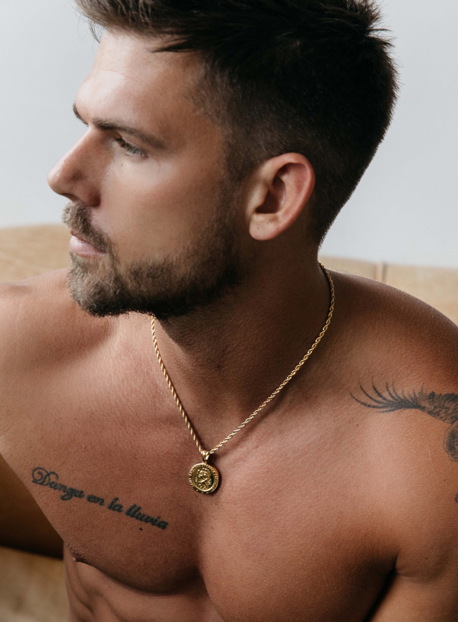 Men's Necklace 14k Gold Plated Stainless Steel St. - Etsy