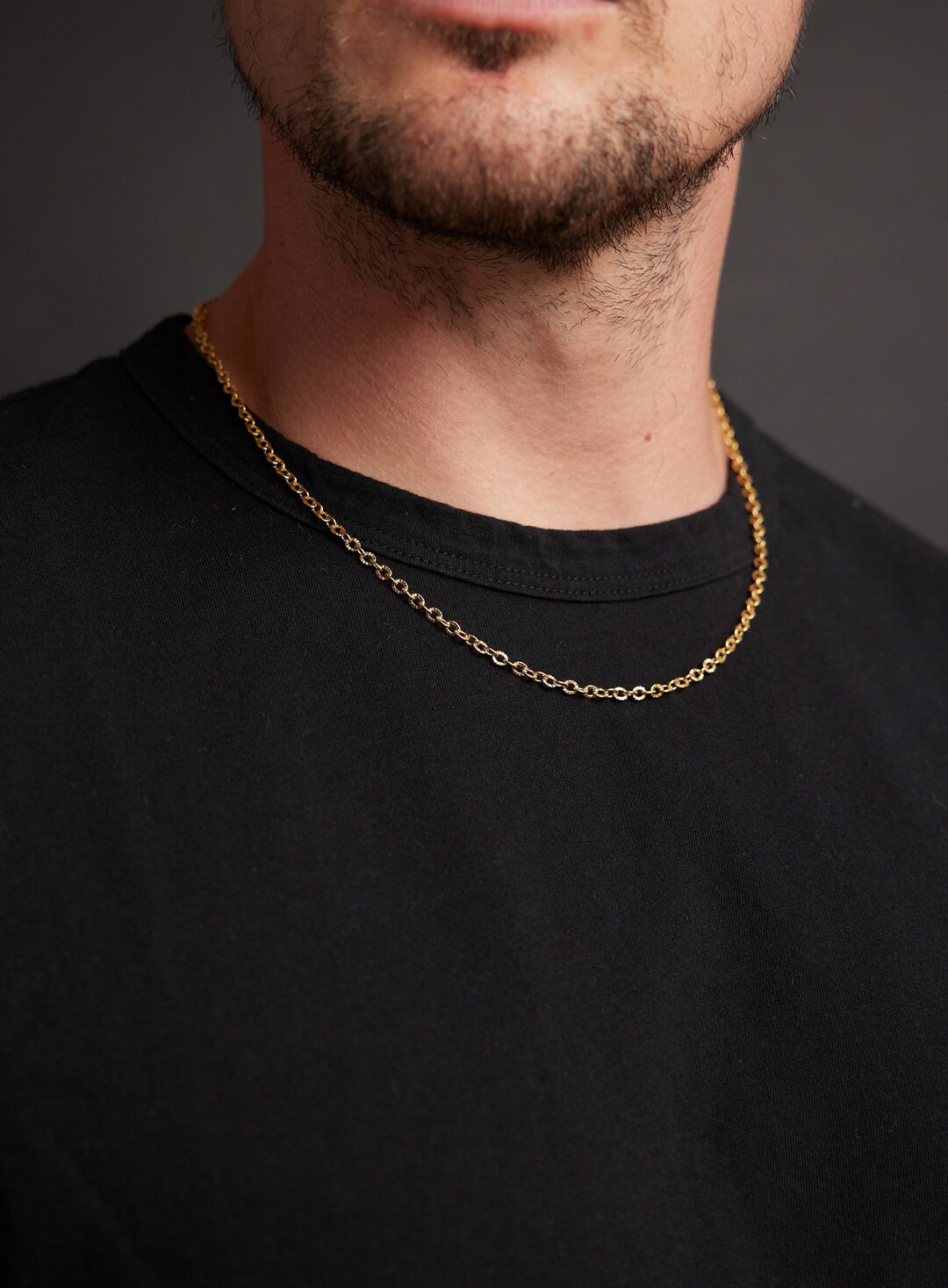 Men's Gold Chain Necklace - 3mm 14k Gold Plated 316L Stainless Steel ...