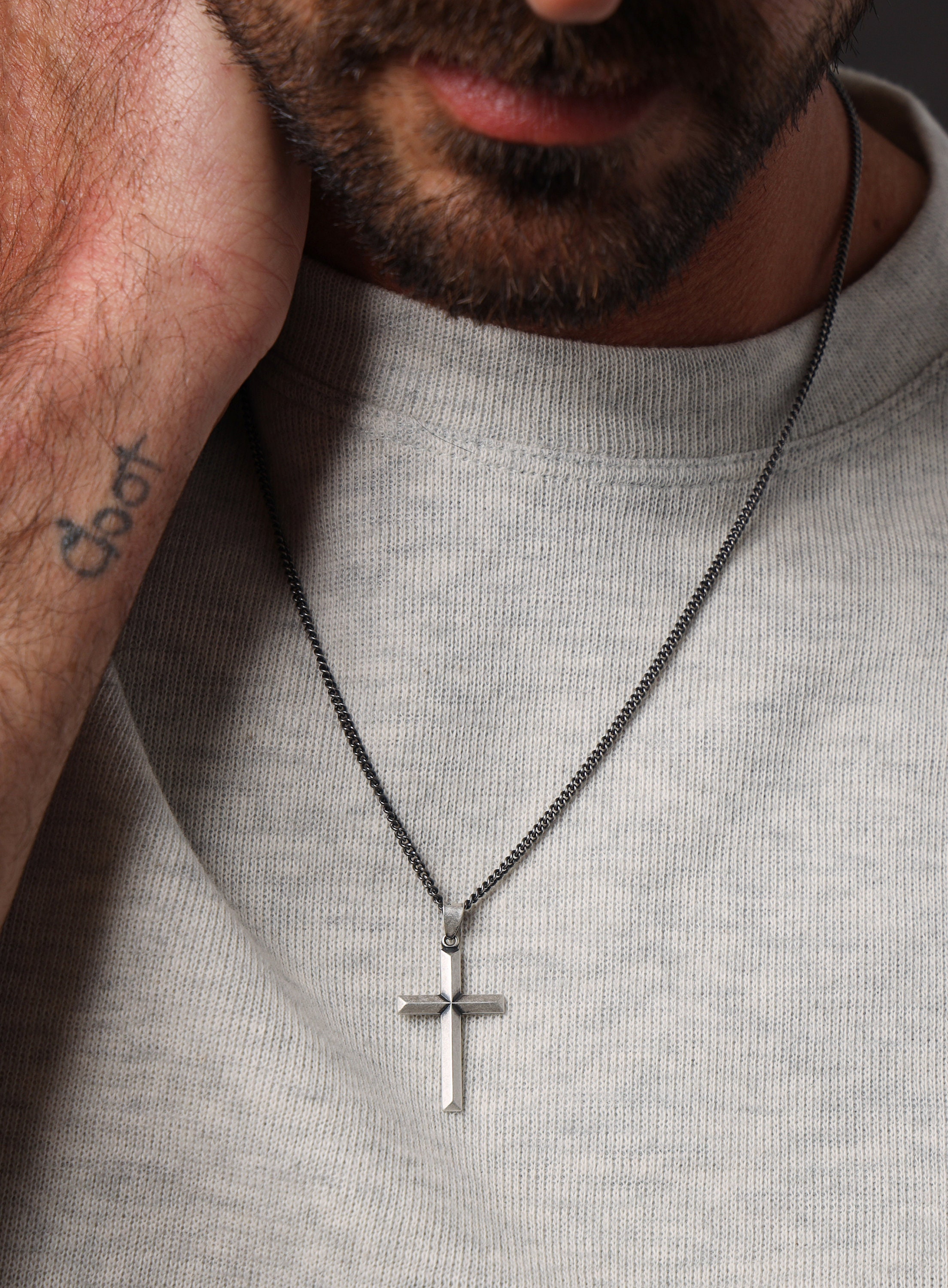 Large Sterling Silver Bevel Cross - Geometric, Sleek, Minimalist Cross ...