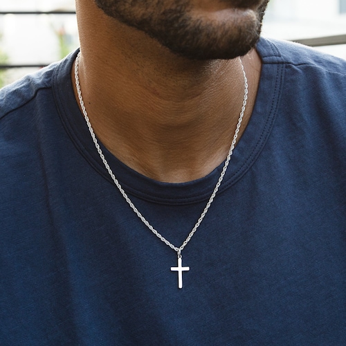 Silver Cross Necklace for Men Silver Cross Pendant Necklace - Etsy