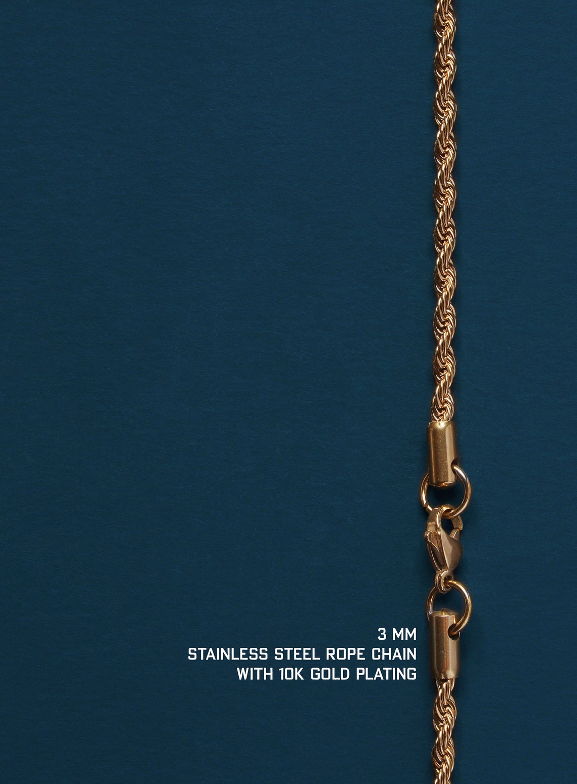 Men's Rope Chain 3mm gold plated over stainless steel | Etsy