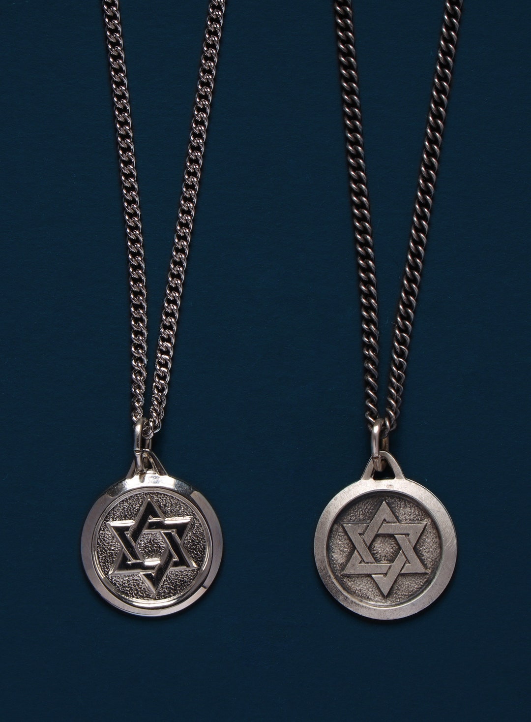 Sterling Silver Star of David Round Medal Necklace - Round Star of ...