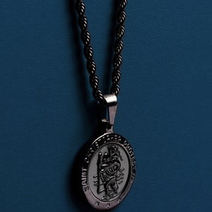 Mens Necklaces - Black Coated 316L Stainless Steel Saint Christopher ...
