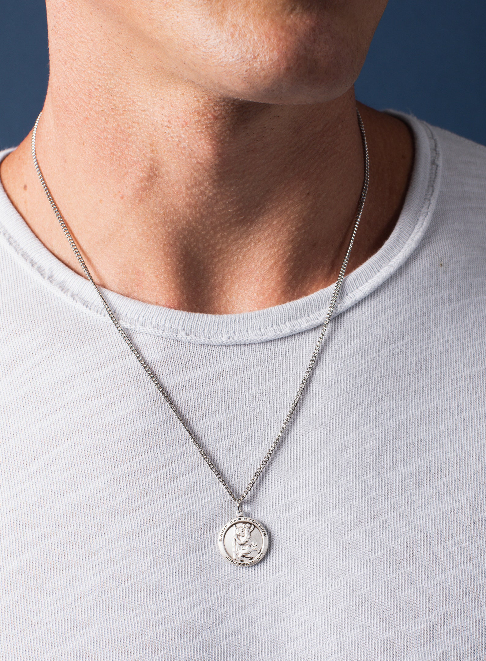 Men's Necklace Matte Sterling Silver Round Pendant on - Etsy