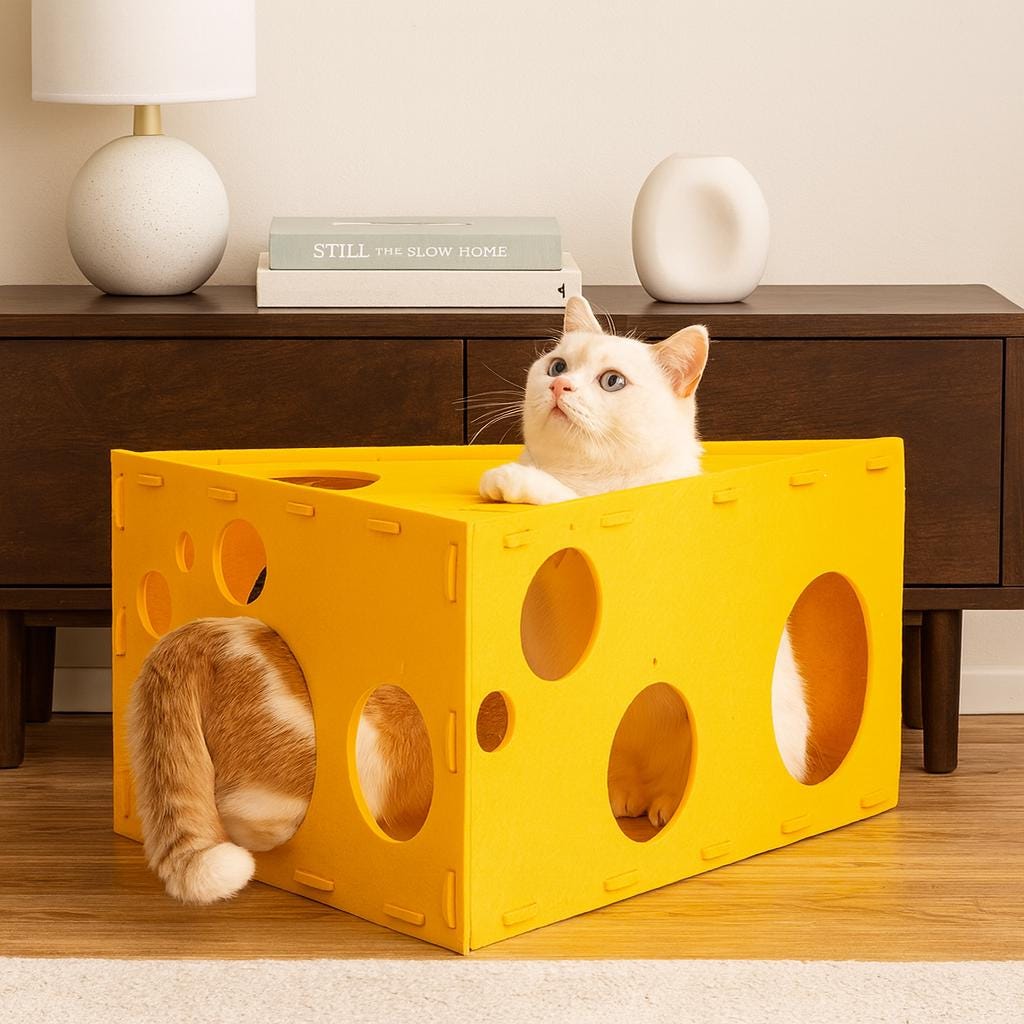Cheese Felt Cat House With Scratching Board: Modern Double Layer Cat ...