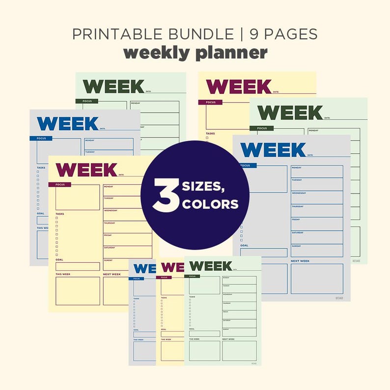 Weekly Planner Printable Bundle - 9 Minimal Retro Week Planner - 3 ...