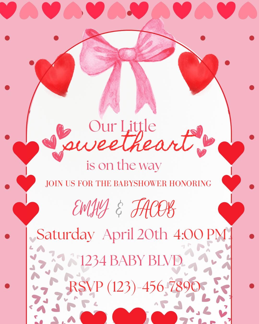 Pink Heart Baby Shower Invitation: Sweetheart Digital Download - Etsy