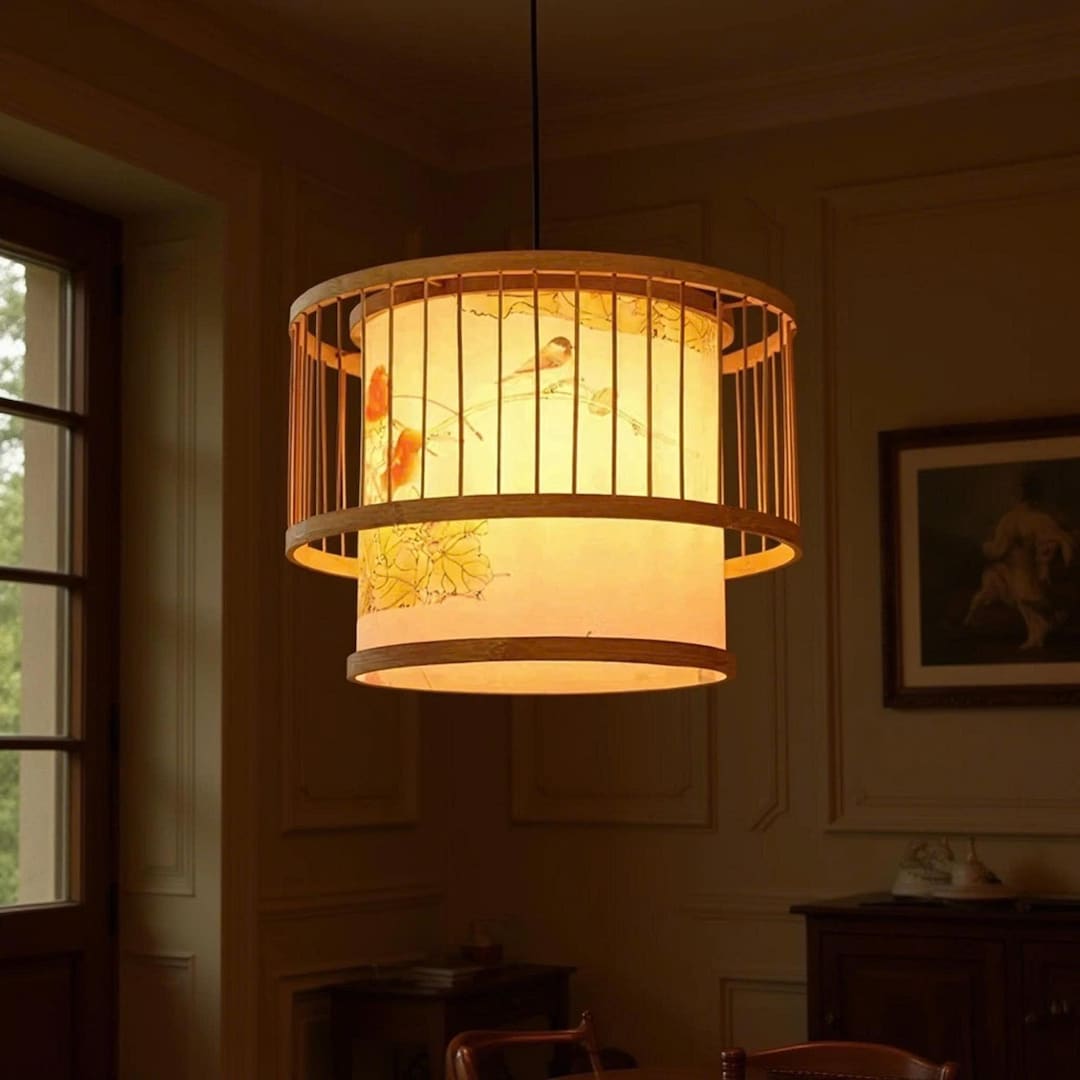 Handmade Pendant Light – Wooden Frame Lantern With Hand-painted Birds ...