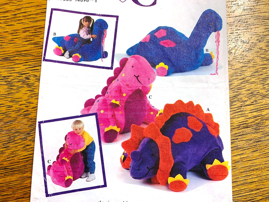 DIY Dinosaur Stuffed Animals, Huge Ride on Kids Pillows VINTAGE Sewing ...