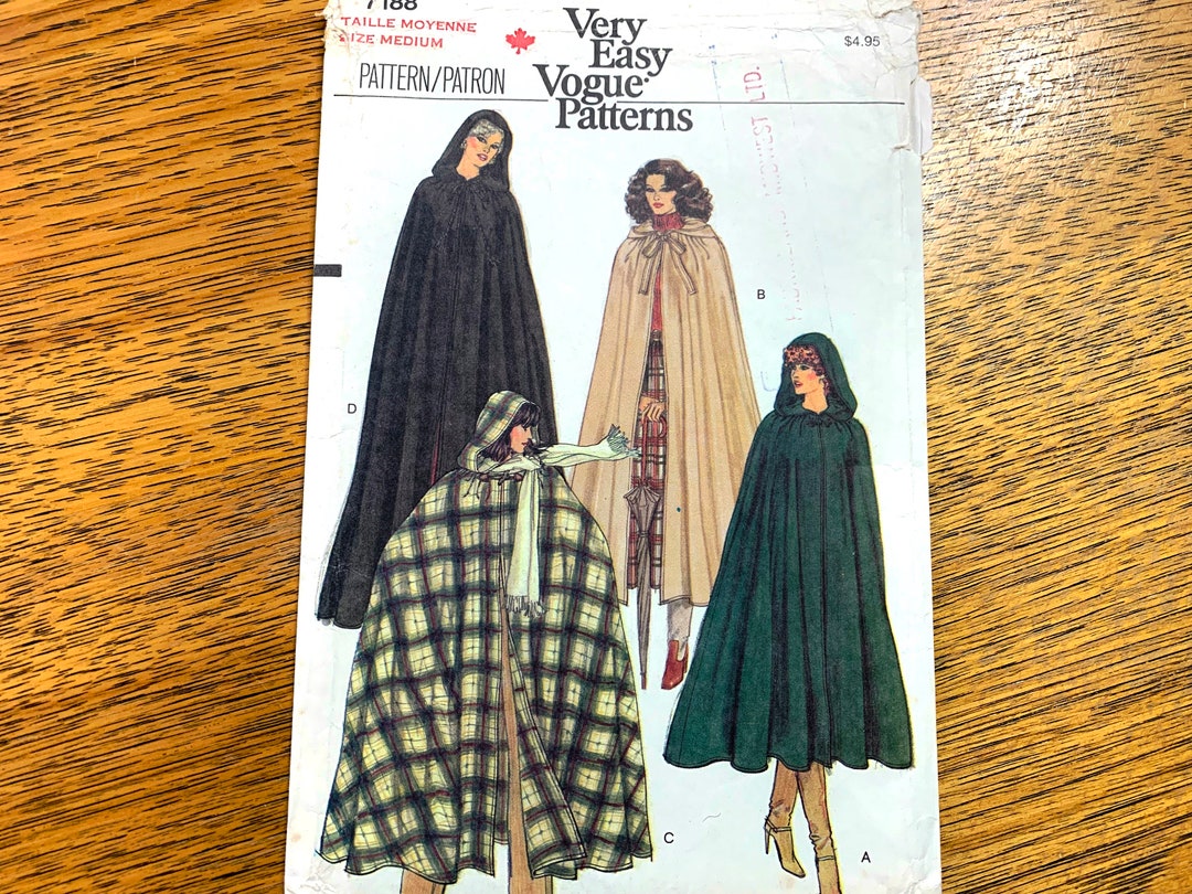 VINTAGE 1980s Cape With Hood, Elegant Costume Cloak - Size Medium (12 ...