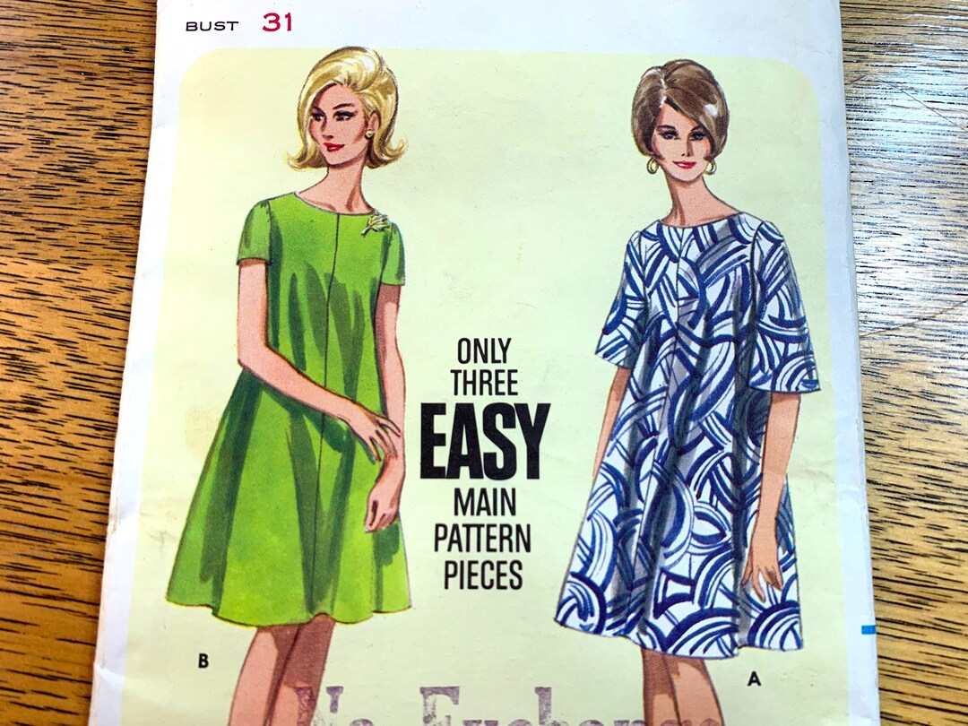 MOD 1960s A Line Tent Dress With Bell Sleeves - Size 10 (bust 31 ...